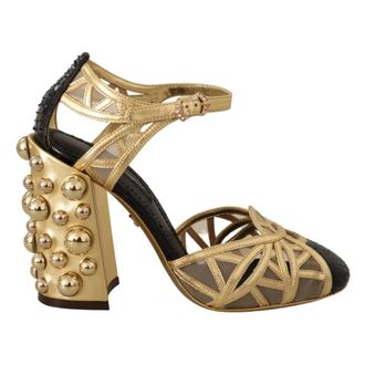 Dolce & Gabbana Schwarze Goldene Lederbesetzte Kn&ouml;chelriemen Schuhe - - Shoes - Damen - Mehrfarbig - 35 1/2 EU