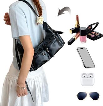 Generic Cymwer Sac &agrave; bandouli&egrave;re en cuir PU de couleur unie pour femmes et filles, avec fermeture &eacute;clair, pour les sorties et les d&eacute;placements