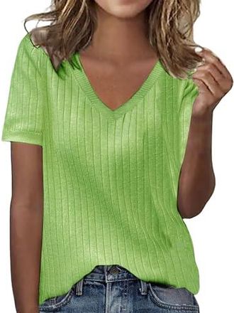 Generic Chemise unie à manches courtes pour femme, coupe droite, manches courtes, chemise rayée fine et polyvalente, couleur unie, vêtements pour la vie quoti
