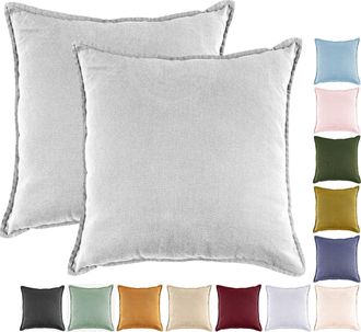 JACK by Mistral 2er Set 45x45cm Kissenhülle Kissenbezug Baumwolle Reißverschluss Leinenoptik, Farbe:Hellgrau