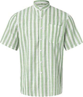 Generic Chemise en lin blanc pour homme - Chemise fine en coton bleu &agrave; rayures fines - Chemises en lin &agrave; manches courtes - Haut blanc pour homme - Polo court 