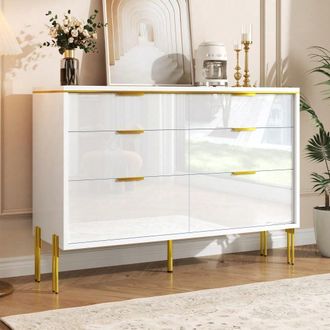 Generic Modernes wei&szlig;es und goldenes Sideboard-Design. 6 praktische Schubladen, Ed-Fronten und au&szlig;ergew&ouml;hnliche Speicherkapazit&auml;t f&uuml;r alle R&auml;ume