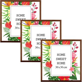 MG Design Set aus 3 Braun Bilderrahmen 30 x 30 cm - Aus echtem Holz mit Acrylglas, zum Aufhängen & Aufstellen, für Fotos, Poster & Puzzle