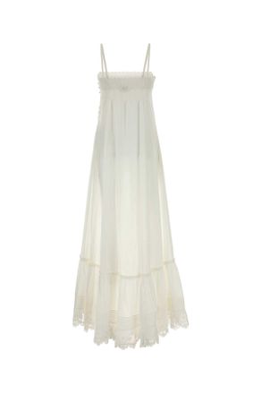 Saint Laurent Smocked Cotton Dress - White