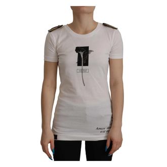 Dolce & Gabbana Elegantes florales Baumwoll-T-Shirt mit Rundhalsausschnitt - - Tops - Damen - Wei&szlig; - 2XS