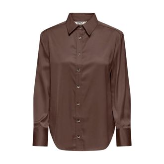 Only Only - Chemise classique boutonn&eacute;e &agrave; manches longues et col rond - Femme - Blouses et Chemises - Brun - Taille: 36 FR