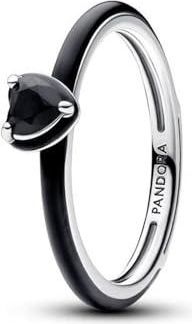 Pandora Pandora ME Bague Coeur en argent sterling avec cristal noir et émail noir, taille 54