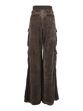 Rick Owens Womens Brown Cargo Pants With Drawstring Waist Viscose Silk Trousers