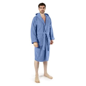 Caleffi Bademantel Herren - Bademantel aus Baumwoll-Frottee - Bademantel f&uuml;r Herren Frottee mit Kapuze - weich und saugf&auml;hig, schnell trocknend