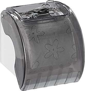 Relaxdays Toilettenpapierhalter mit Ablage & Abdeckung, Kunststoff Klopapierhalter HxBxT: 15 x 13,5 x 15 cm, grau/weiß