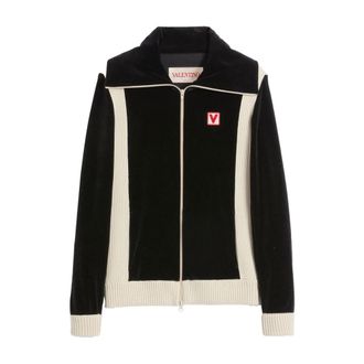 Valentino Garavani Chenille-Sweatshirt mit hohem Kragen- Rei&szlig;verschluss und Patch - - Sweatshirts & Hoodies - Herren - Schwarzk - M