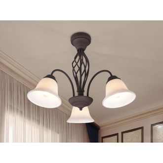 Trio Große Deckenleuchte rustica 3-flammig in Rostoptik mit Glasschirmen, ø 55cm