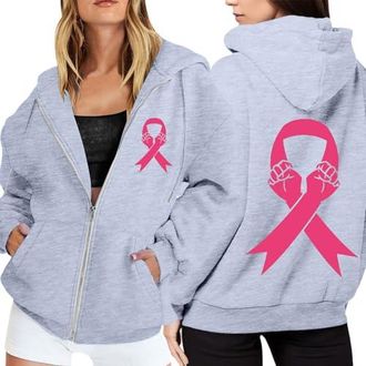 Generic Veste &agrave; capuche zipp&eacute;e pour femme 2026 en polaire pour la sensibilisation au cancer du sein, mois &agrave; manches longues et cordon de serrage, sweatshirt d