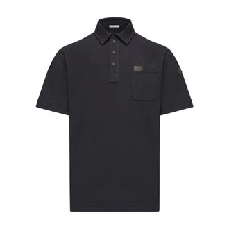Moncler Polo en coton avec &eacute;tiquette logo en cuir - Homme - Tops - Bleu - Taille: 2XL