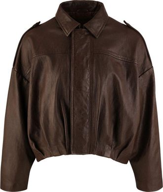 Trueprodigy Lederjacke Rivan Bomberjacke mit gerafftem Saum