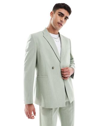 Asos Veste de costume standard à double boutonnage en tissu texturé - Vert sauge