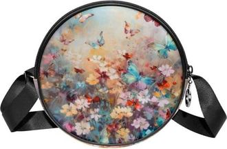 Generic Petit sac &agrave; bandouli&egrave;re circulaire pour femme, petit sac &agrave; bandouli&egrave;re avec fermeture &eacute;clair, bretelles r&eacute;glables, sac &agrave; main rond d&eacute;contract&eacute; pour fe