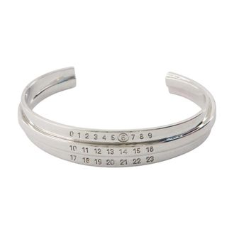 Maison Margiela Silbernes Emaille-Logo-Manschettenarmband - - Accessories - Damen - Grau - 2XL