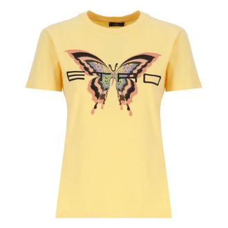 Etro Baumwoll-T-Shirt mit Logo-Stickerei - - Tops - Damen - Gelb - L