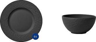 Villeroy & Boch Manufacture Rock Speiseteller, 6 Teller, Premium Porzellan & Manufacture Rock Schale, 650 ml, Premium Porzellan, sp&uuml;lmaschinen-, mikrowellengeeignet, 