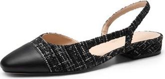 Dream Pairs Ballerines Slingback Femme à Bout Carré, Chaussures Plates Élégantes avec Talon Bas, Style Moderne et Estival avec Détail Bicolore,Size 40.5,Tissu Noi