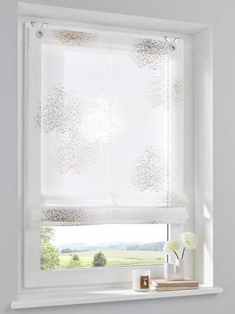 Kutti Heimtextilien Store Bateau Bellinda Blanc, Campagne Chic, Semitransparent, avec oeillet, Environ 60 * 140