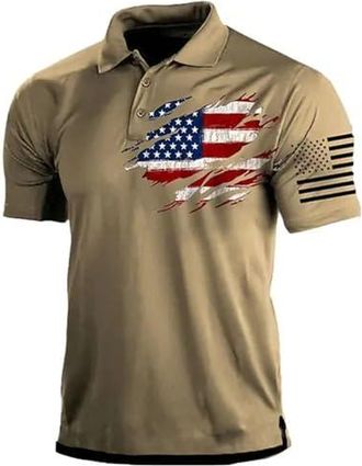 Generic Polo d&eacute;t&eacute; imprim&eacute; tendance pour homme, haut ajust&eacute; &agrave; col rabattu avec boutons, chemise d&eacute;contract&eacute;e graphique du jour de lind&eacute;pendance am&eacute;ricaine, dou