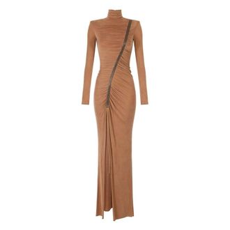 Elisabetta Franchi Femme, Robes, Brun, Taille: 40 FR Robe Red Carpet en jersey de cupro avec d&eacute;tails python