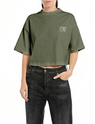 Replay Damen T-Shirt Kurzarm aus Baumwolle, Dark Olive 234 (Grün), XS