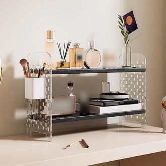 Generic Desk Organizer, Schreibtischregal Desk Shelf mit Transparentem Acryl Hakenbrett Multifunktional, Starke Tragfähigkeit Platzsparend for Wohnheim Haus B