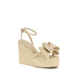 Mach & Mach Womens Beige Raffia Wedge Sandals