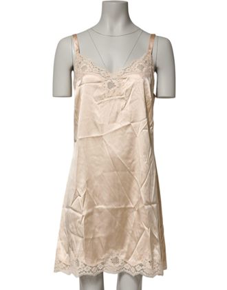 Dolce & Gabbana Womens Nude Chemise Lingerie Silk Blend Lace Trim Dress
