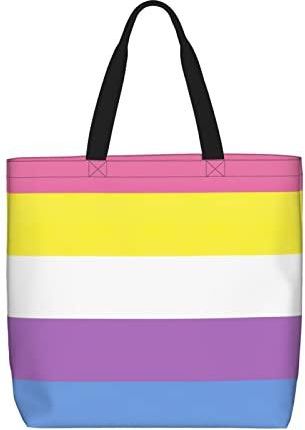 Generic Sac De Courses Drapeau De La Fiert&eacute; Bigenre Sac &Agrave; Provisions En Toile Lavables Personnaliser Sacs En Toile, Pour Filles, Femmes, Tous Les Jours, Shopp