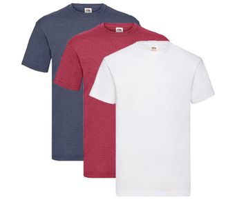 Fruit Of The Loom Valueweight T-Shirt Diverse Farbsets S M L XL XXL 3XL 4XL 5XL (L, 1x Weiss + 1x VNavy + 1x Vintage Heather Red + 1HL Kauf Notizblock)