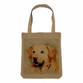 Fabulous Sac Shopping Tote Bag Aspect Lin - Golden Retriever Blanc Peinture Gros Chien Chill Mignon Relax Art - Sac de Courses Toile Epaisse 360g Beige Naturel