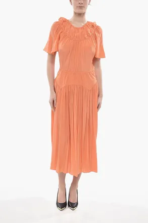 Marni Silk Dress with Pleated Skirt and Lantern Sleeves Marni