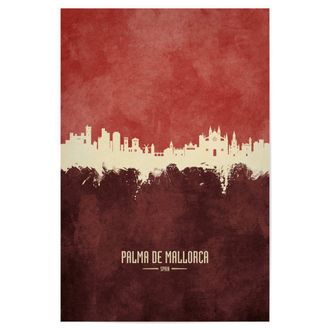 artboxONE Poster 30x20 cm St&auml;dte Palma de Mallorca Skyline Dark Red - Bild Palma de Mallorca Cityscape Painting