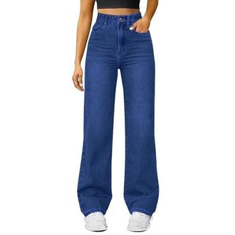 Generic Jean pour femme avec jambes larges, taille haute, baggy denim, &eacute;l&eacute;gant, confortable, pantalon de loisirs, pantalon boyfriend, pantalon en denim d&eacute;cont