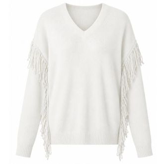 Twinset Pull Actitude &agrave; finitions frang&eacute;es - Femme - Pulls - Blanc - Taille: 38 FR