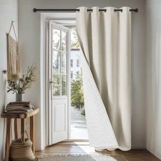 Deconovo Thermovorhang Kälteschutz, Gardinen mit Ösen gegen Kälte, Wärmeisolierend Vorhang Verdunkelung Wohnzimmer, 240x140cm(HöhexBreite), Hellbeige, 1 Stück