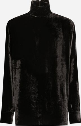 Dolce & Gabbana Weiter Rollkragenpullover Aus Samt Mit Manschetten - Mann Hemden Schwarz 50