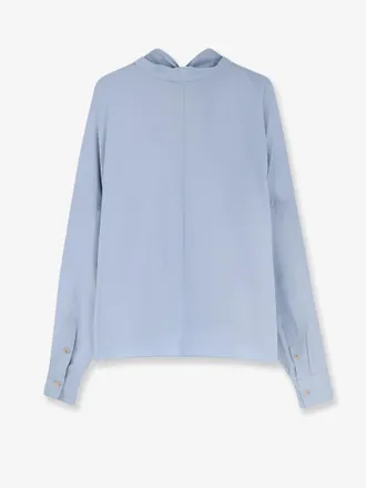 Alysi Womens Cotton Shirt With Bow Blue