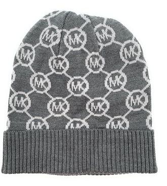 Michael Kors Bonnet pour femme - Bonnet dhiver - Bonnet tricot&eacute; - Taille unique - Laine acrylique douce - Logo - Gris/blanc 9118, gris/blanc, taille unique