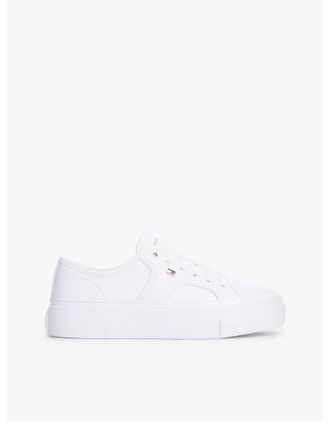 Tommy Hilfiger Baskets &agrave; plateforme en cuir grain&eacute; avec logo - Blanc