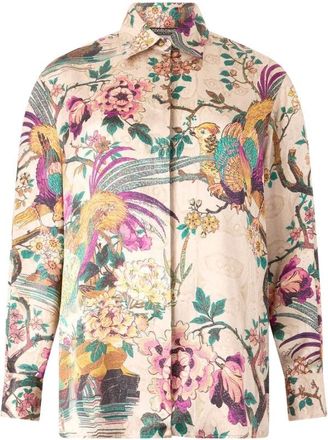 Roberto Cavalli Femme, Blouses et Chemises, Multicolore, Taille: 40 FR Chemise en soie &agrave; imprim&eacute; doiseaux orientaux