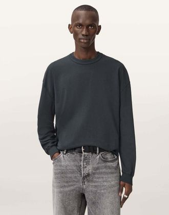 AllSaints Cole - Langarmshirt in verwaschenem Schwarz mit Rundhalsausschnitt