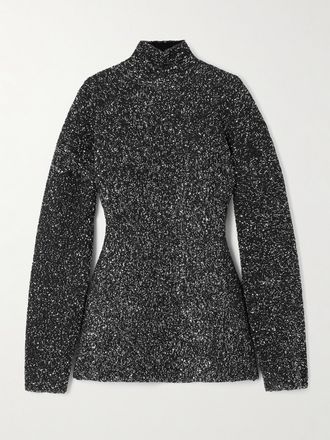Balenciaga Pull À Col Montant En Mailles À Sequins - Noir