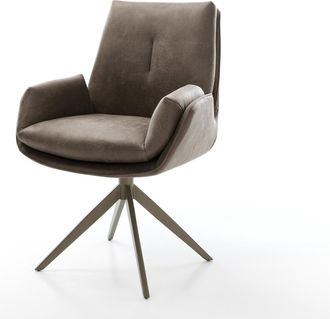 DELIFE Drehstuhl Clea-Flex Mikrofaser Taupe Vintage Kreuzgestell breit Effektfinish Titan 360&deg; drehbar Wippfunktion, Esszimmerst&uuml;hle