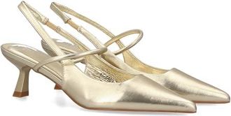 Shoes & Blues Chaussures de salon pour femme avec talon bas, pointe fine et bande crois&eacute;e. Imprim&eacute; uni, id&eacute;al pour les looks de bureau ou d&eacute;v&eacute;nements sp&eacute;ciaux., or,