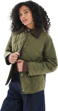 New Look Veste matelassée à col en velours côtelé - Kaki-Vert